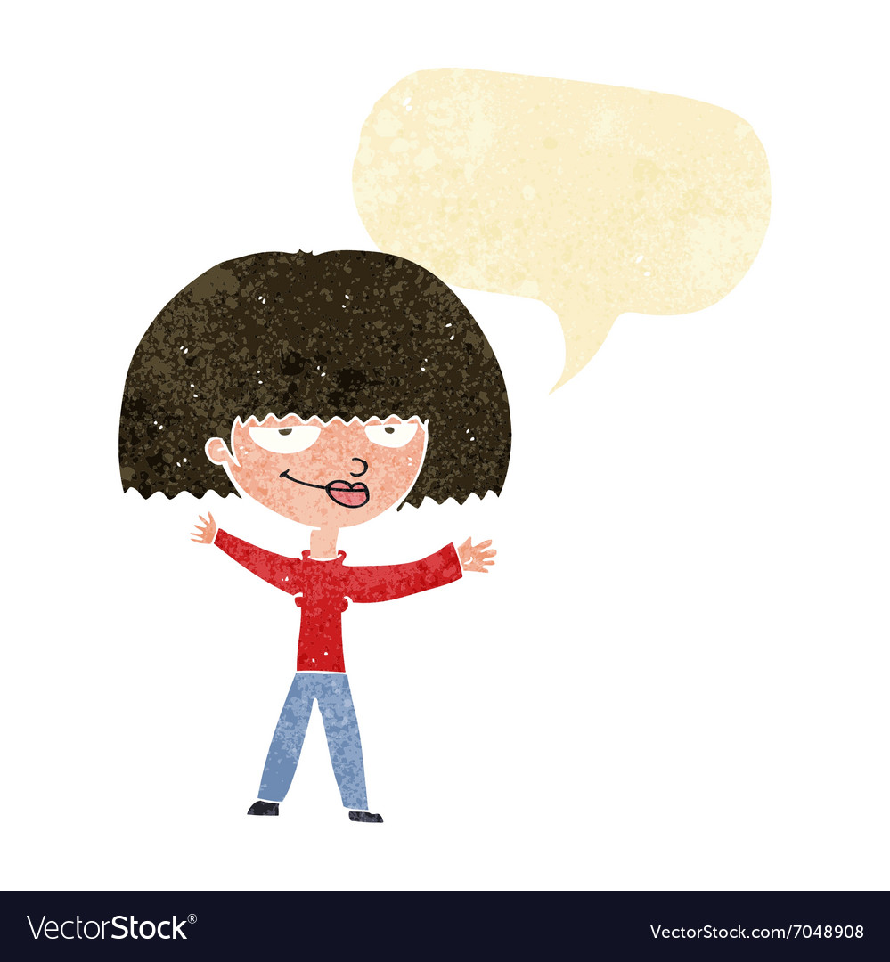 Cartoon smug woman with speech bubble Royalty Free Vector