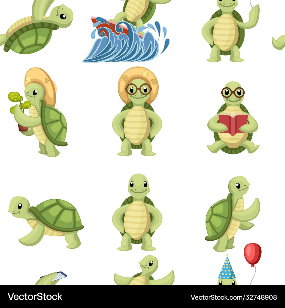 Collection turtles cartoons characters little Vector Image