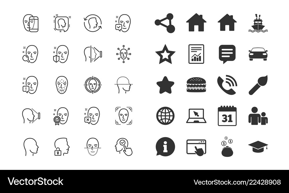 Face recognition line icons set of faces Vector Image