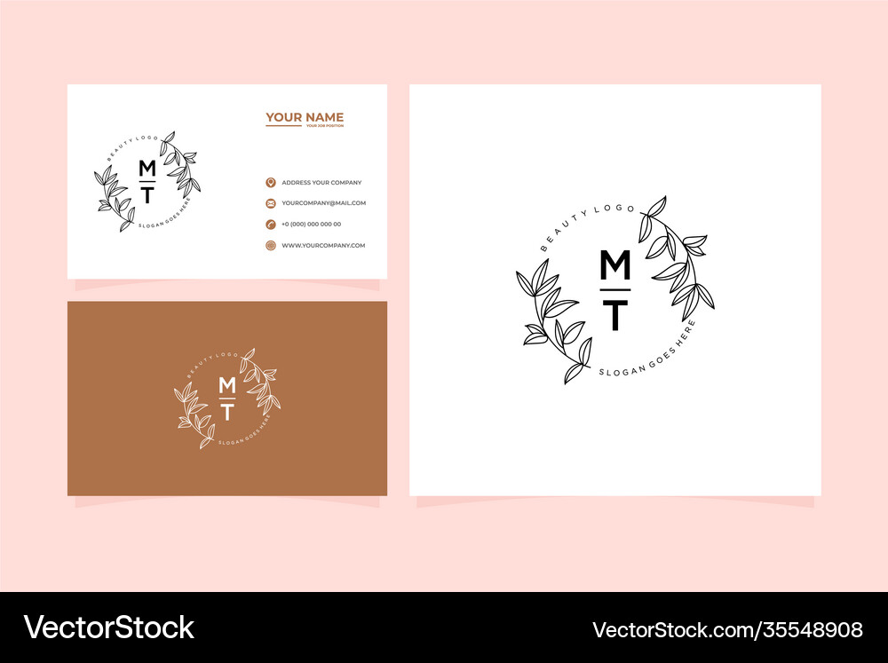Initial mt letters beautiful floral feminine Vector Image