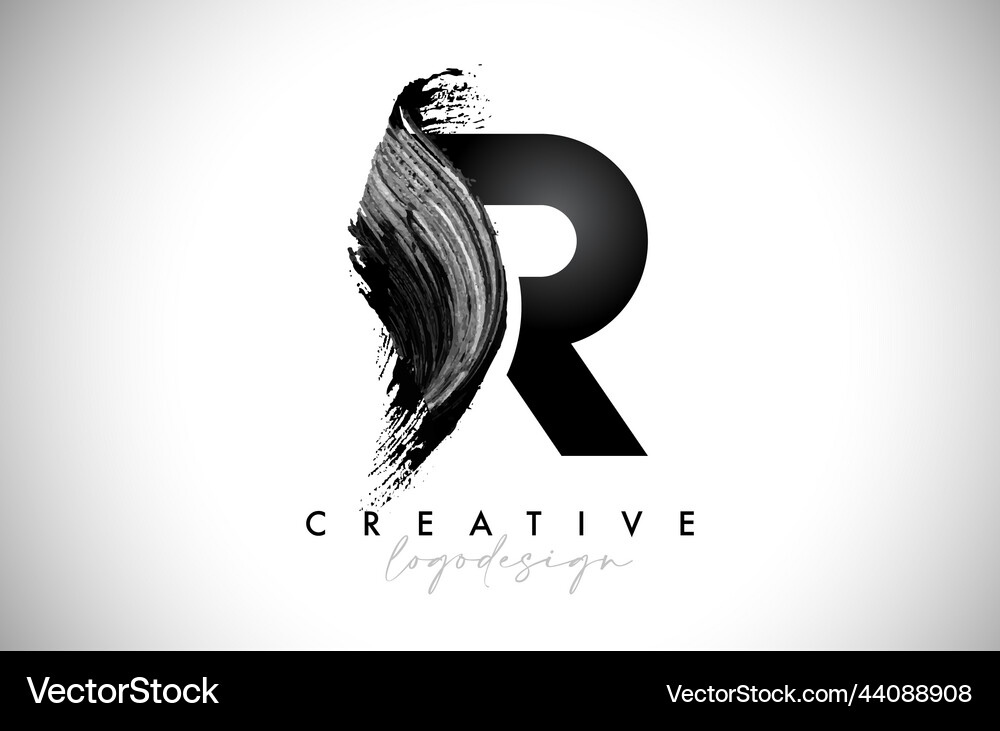 Letter r logo brush stroke with artistic Vector Image