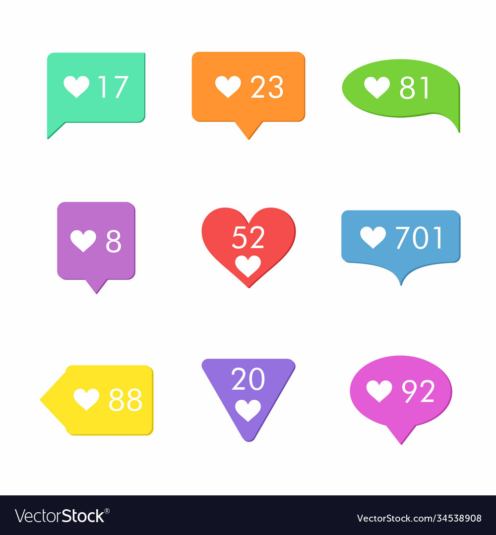 Like counter notification icons set Royalty Free Vector
