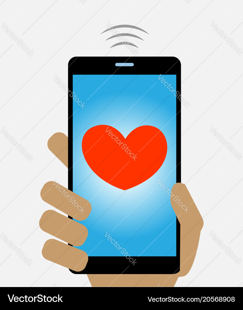 Mobile phone screen with red heart concept image Vector Image
