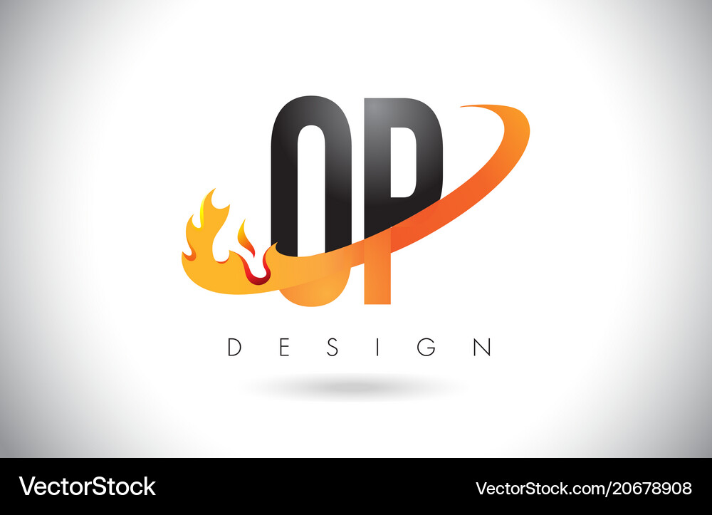 Op o p letter logo with fire flames design Vector Image