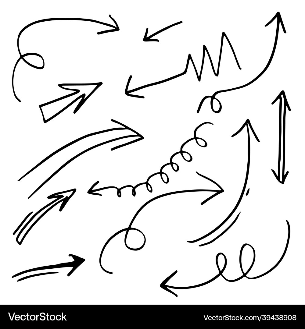 Set of arrow doodle on white background Royalty Free Vector