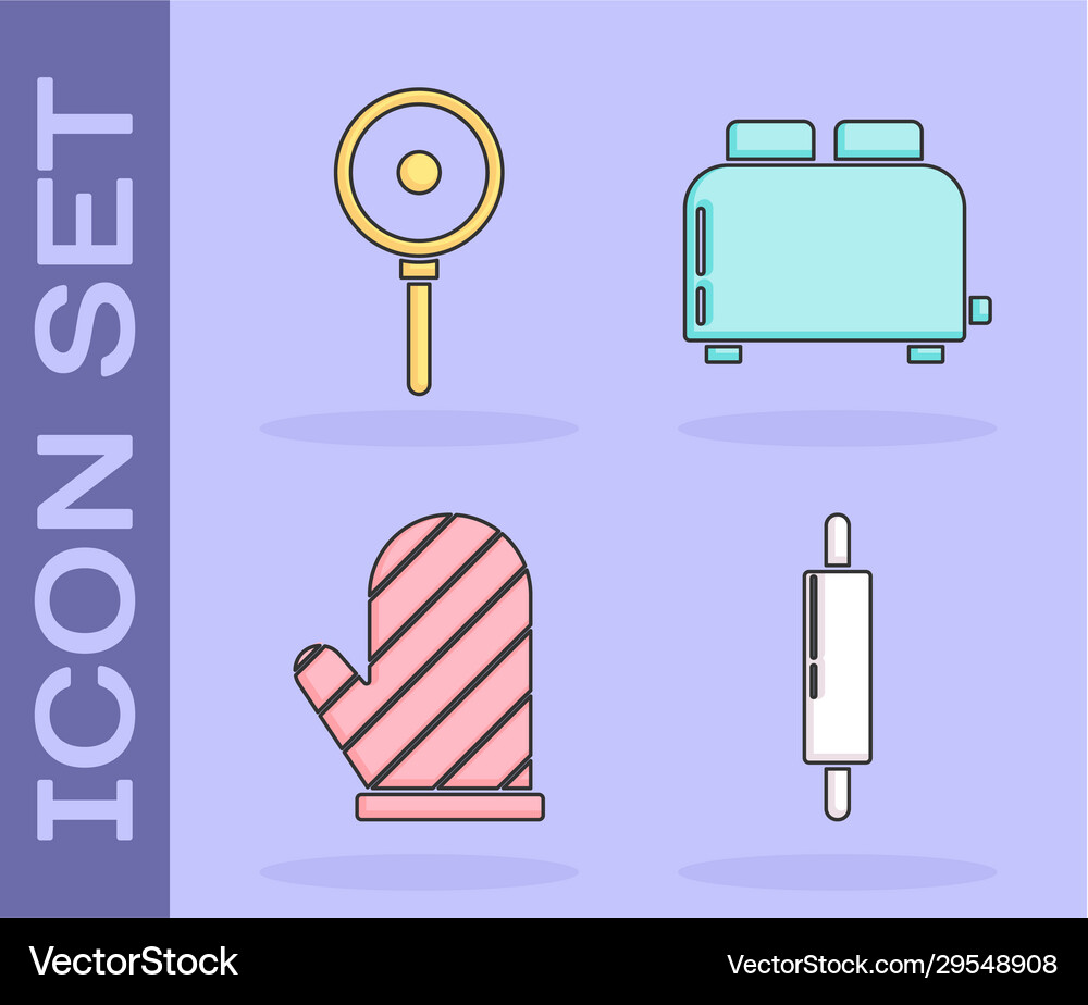 Set rolling pin frying pan oven glove Royalty Free Vector