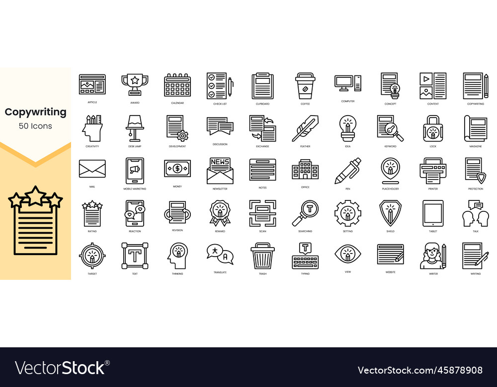 Simple outline set of copywriting icons linear Vector Image