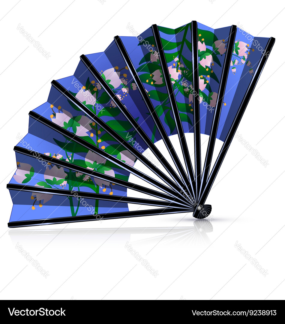Blue fan with pink flowers Royalty Free Vector Image