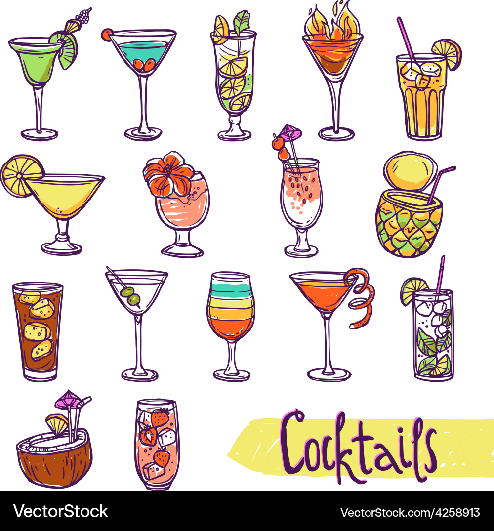 Cocktail Sketch Set Royalty Free Vector Image - VectorStock