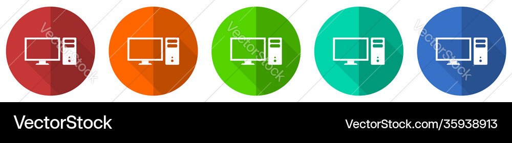 Computer icon set monitor screen pc red blue Vector Image