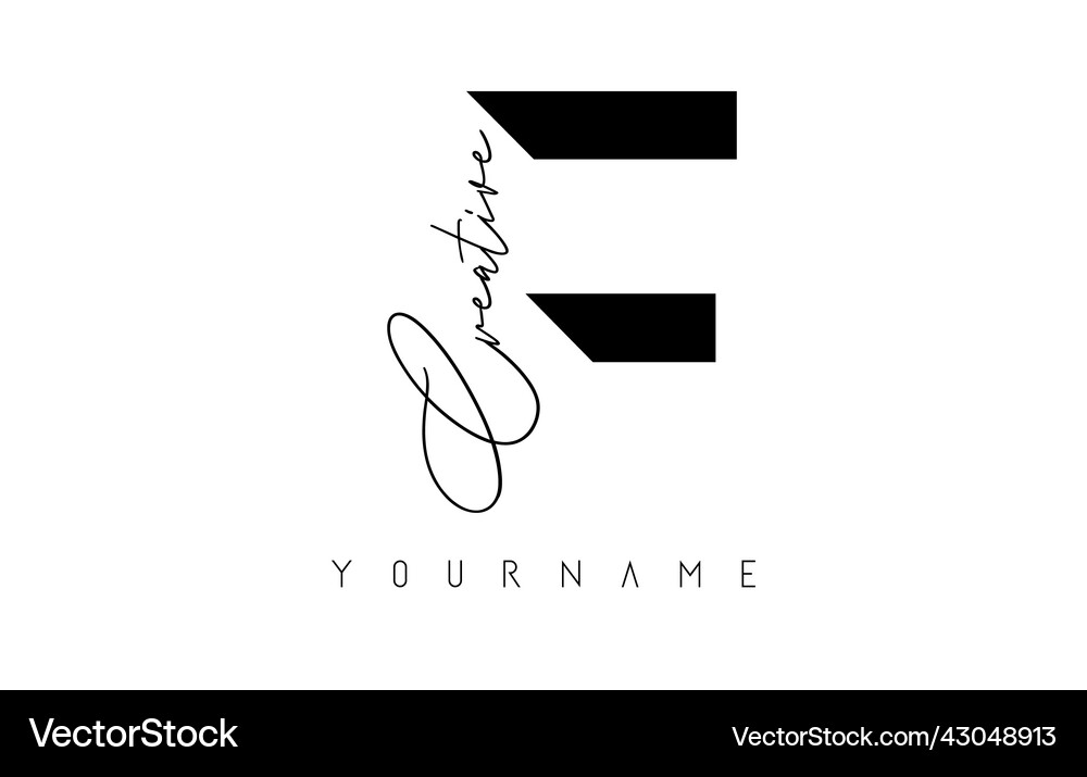 Creative f logo with cuts and handwritten text Vector Image
