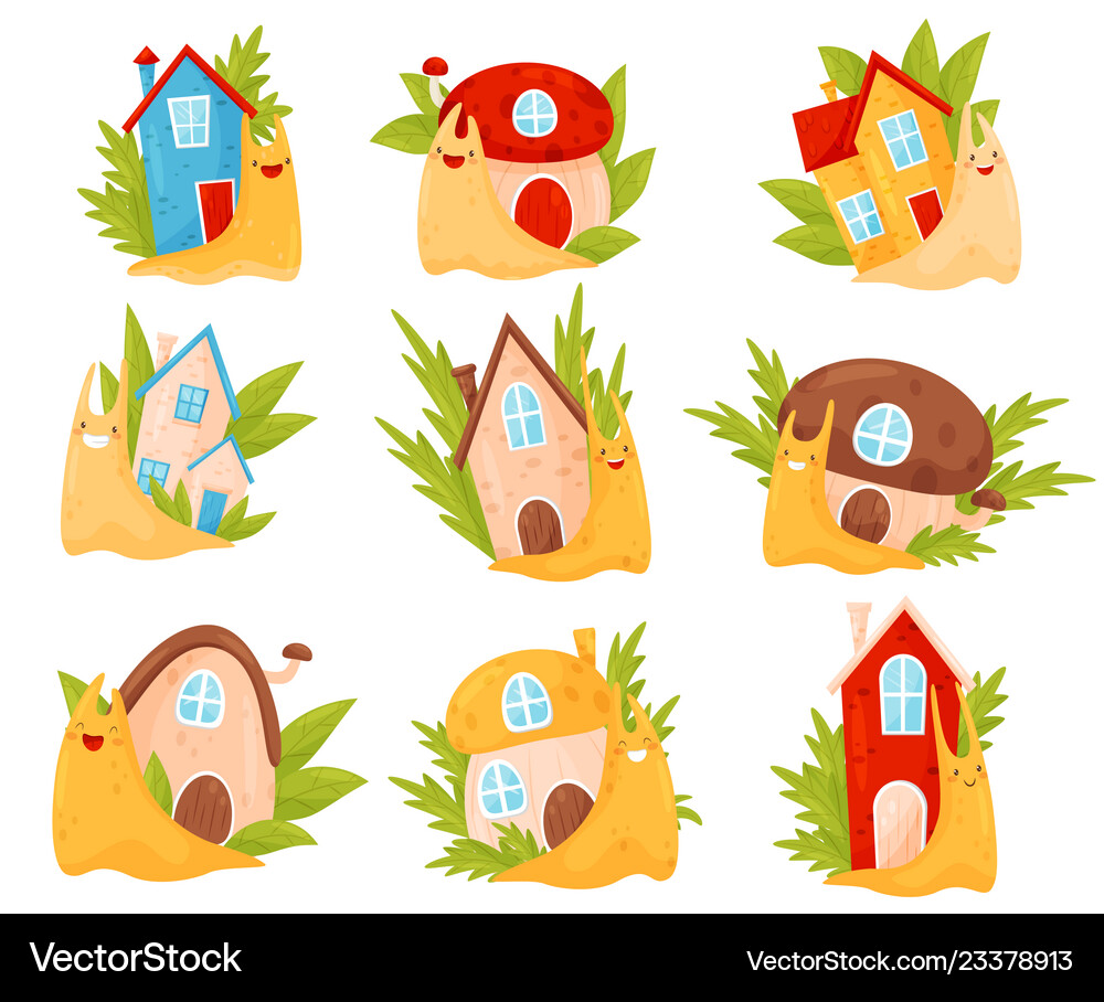 Cute snails with colorful shell houses Royalty Free Vector