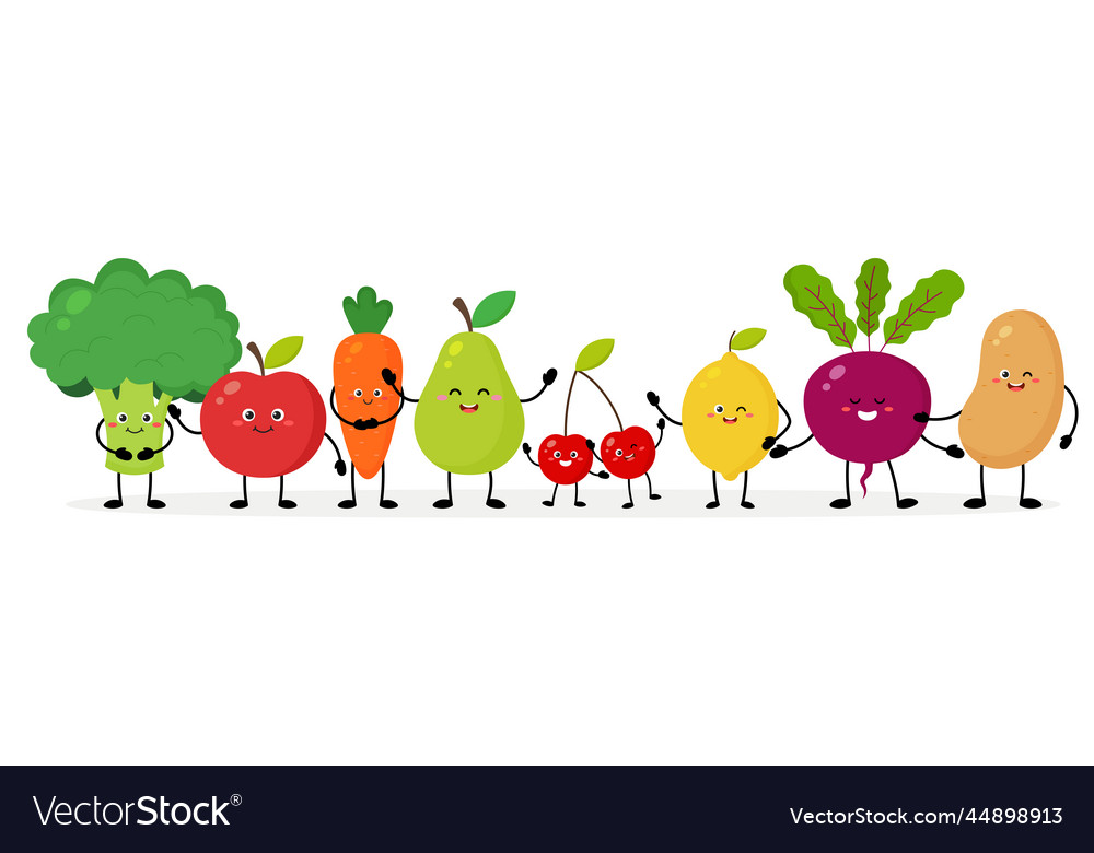 Fruits and vegetables characters Royalty Free Vector Image