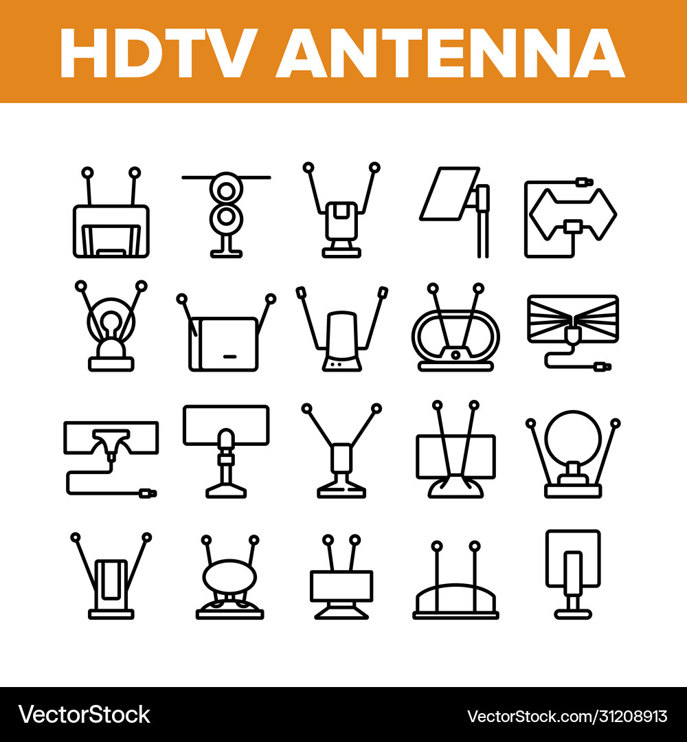 Hdtv antenna device collection icons set Vector Image