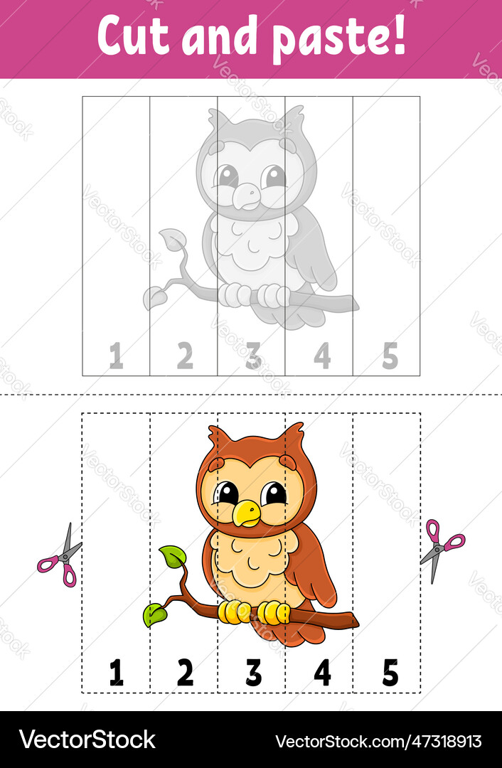 Learning numbers 1-5 cut and glue cartoon Vector Image