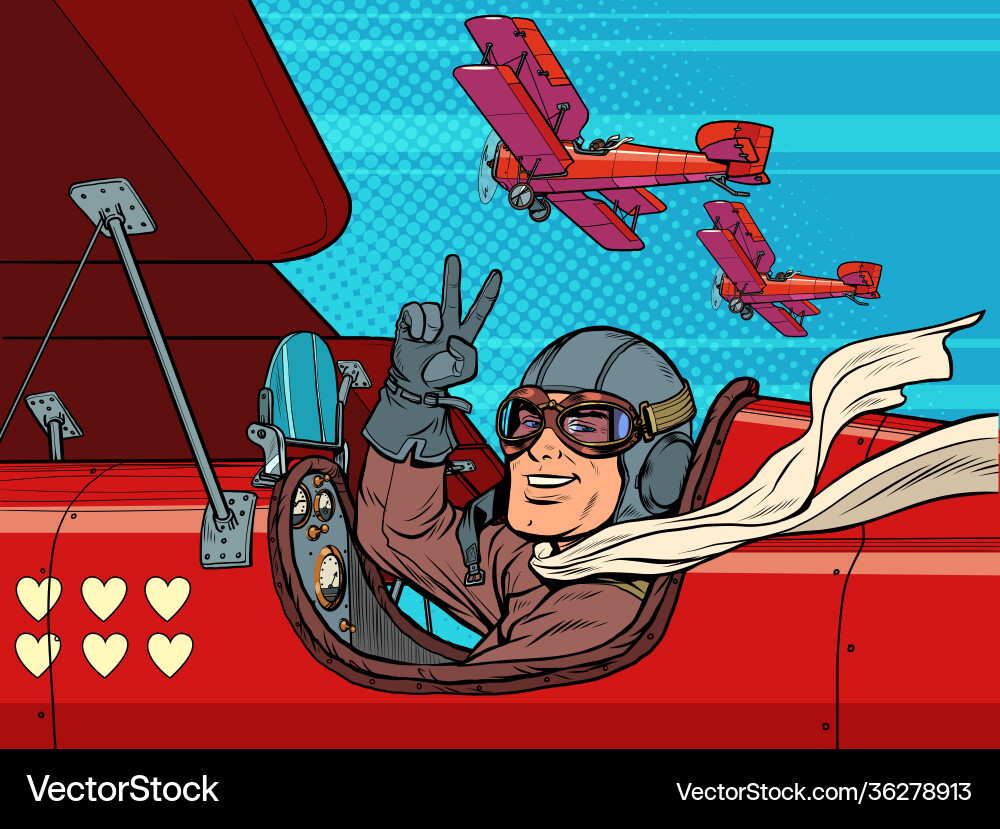 Pilot man in plane love valentines day Royalty Free Vector