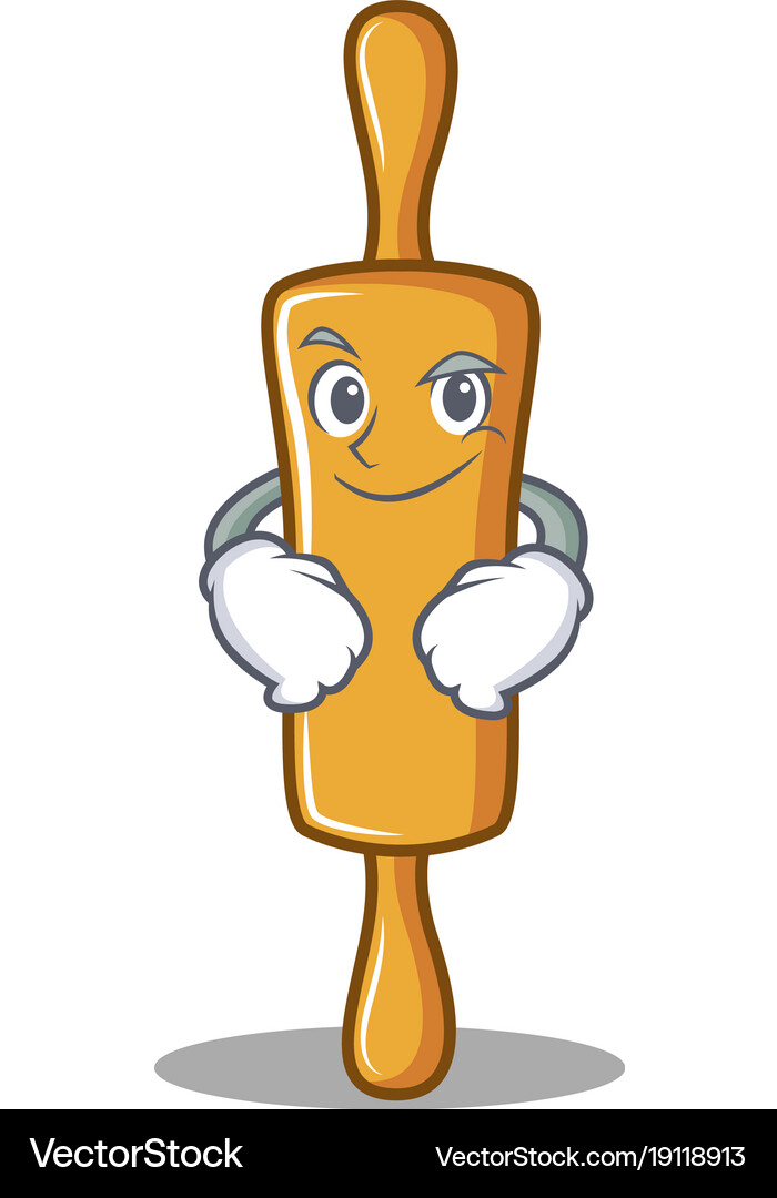 Smirking rolling pin character cartoon Royalty Free Vector