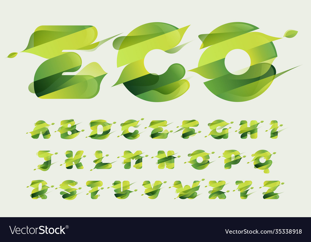Alphabet with green diagonal stripes leaves Vector Image