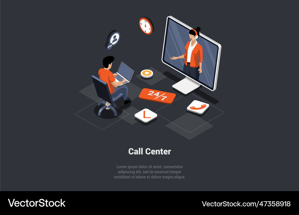 Concept of call center technical support 24 7 Vector Image