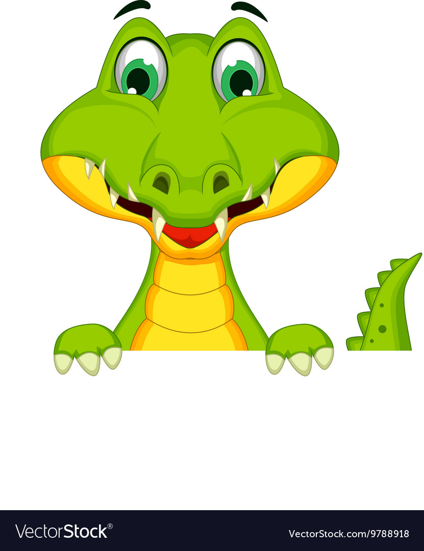 Funny crocodile cartoon posing with blank sign Vector Image Funny crocodile cartoon posing with blank sign Vector Image