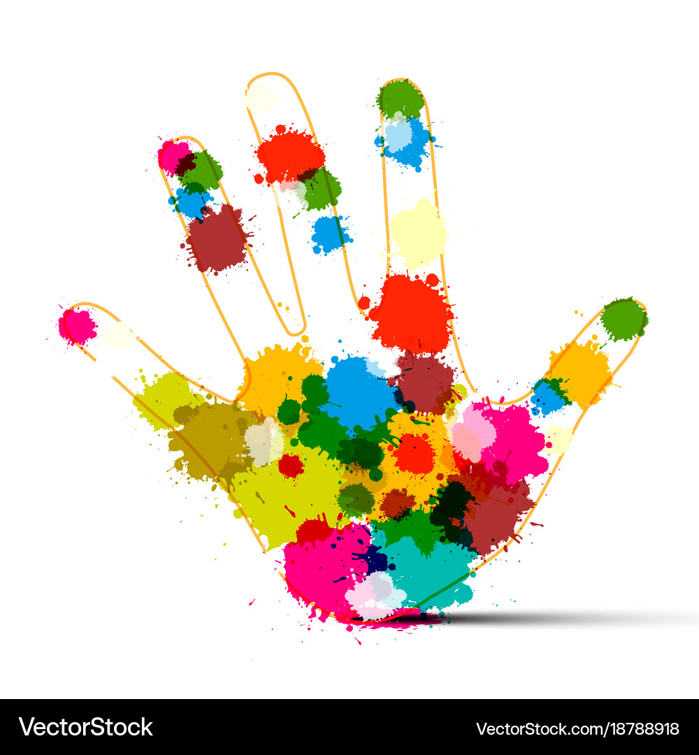 Human hand with colorful splashes art creation Vector Image