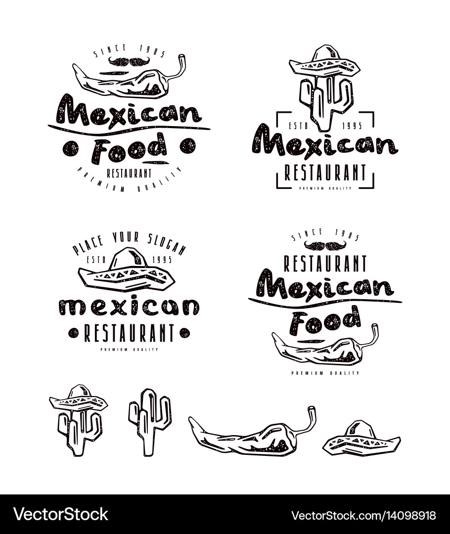 Mexican food labels badges and design elements Vector Image