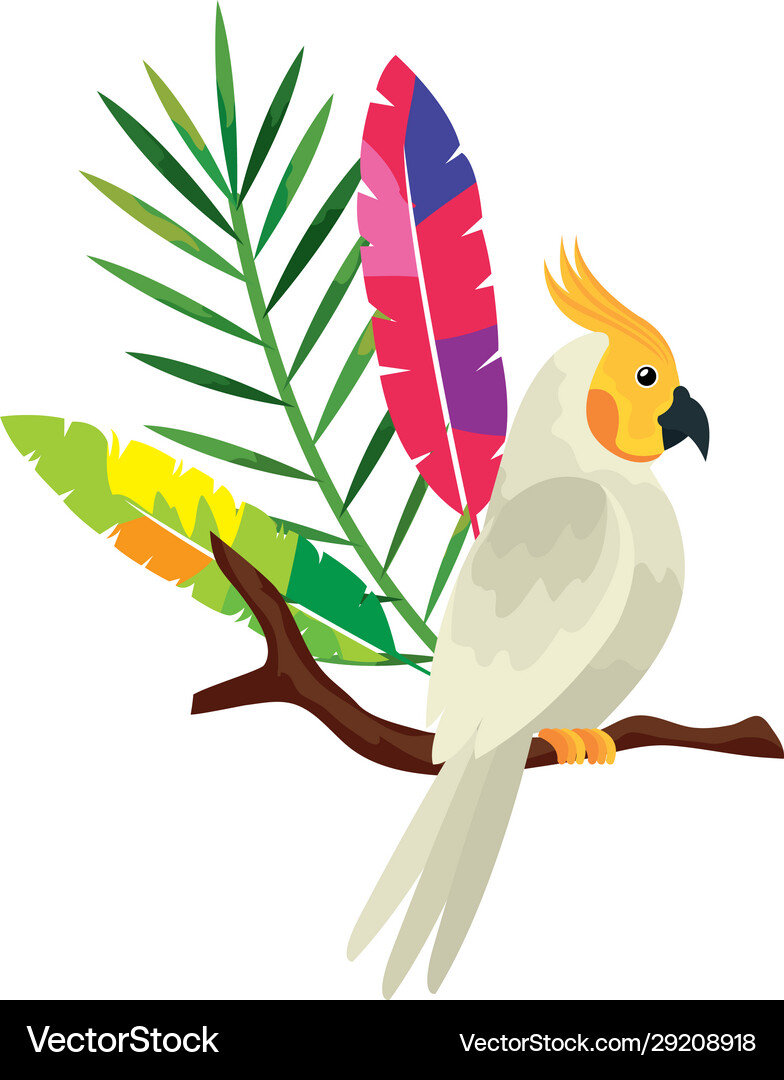Parrot bird in tree branch isolated icon Vector Image
