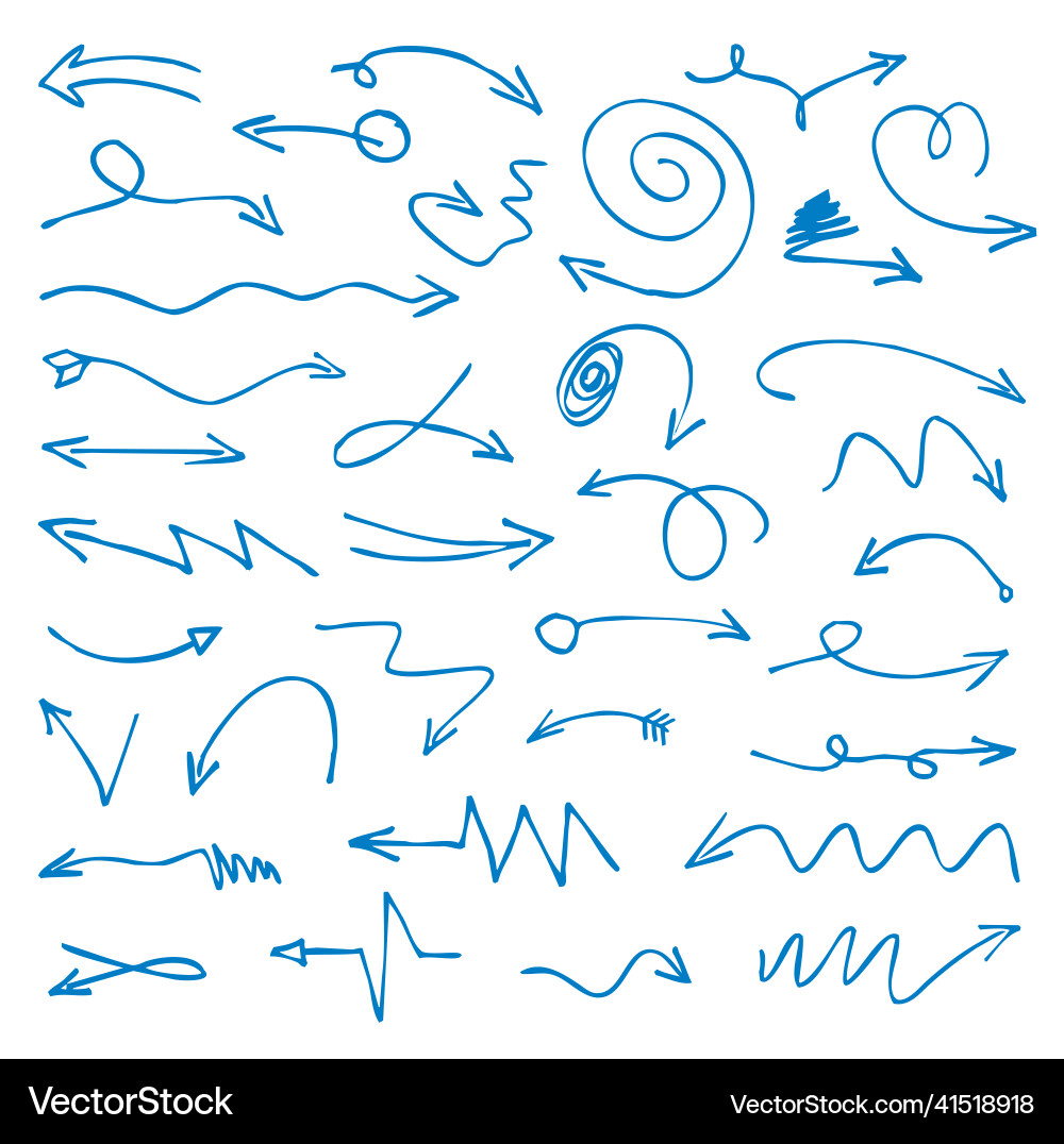 Set of blue drawing arrows Royalty Free Vector Image