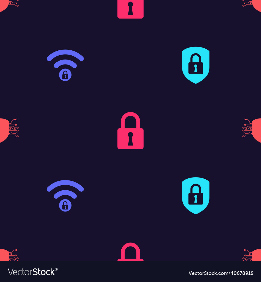 Set shield security with lock wifi locked lock Vector Image