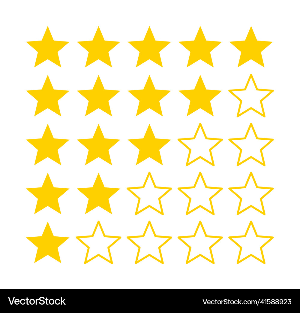 5 star rating isolated bage five stars in a row Vector Image