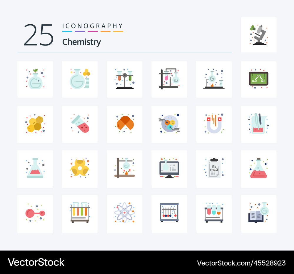 Chemistry 25 flat color icon pack including Vector Image
