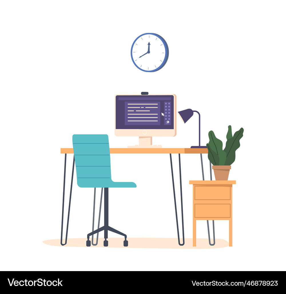 Desk with computer and chair modern workstation Vector Image