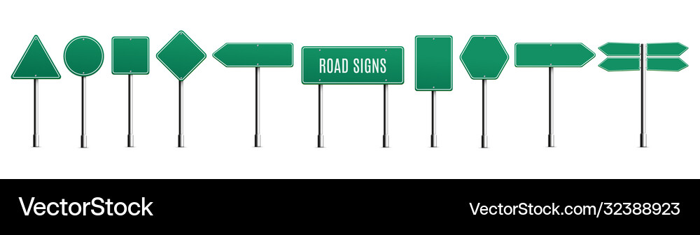 Green blank different road signs set realistic Vector Image