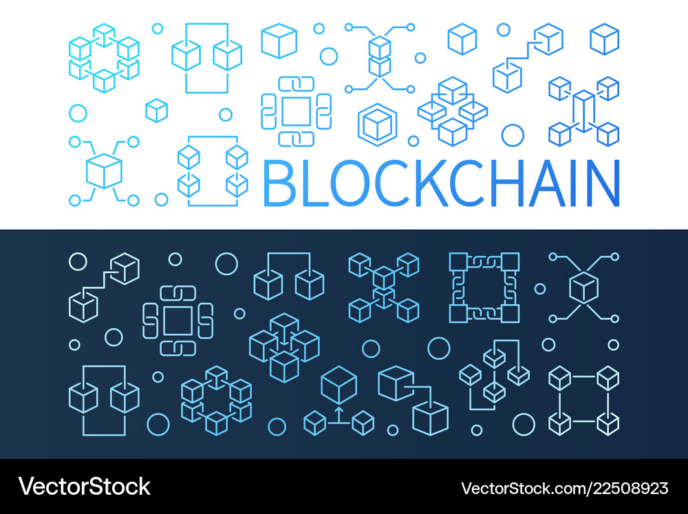 Set of 2 blockchain bright line horizontal Vector Image