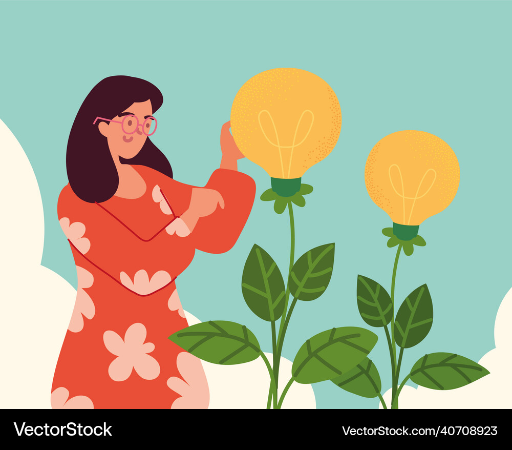Woman and growing idea Royalty Free Vector Image