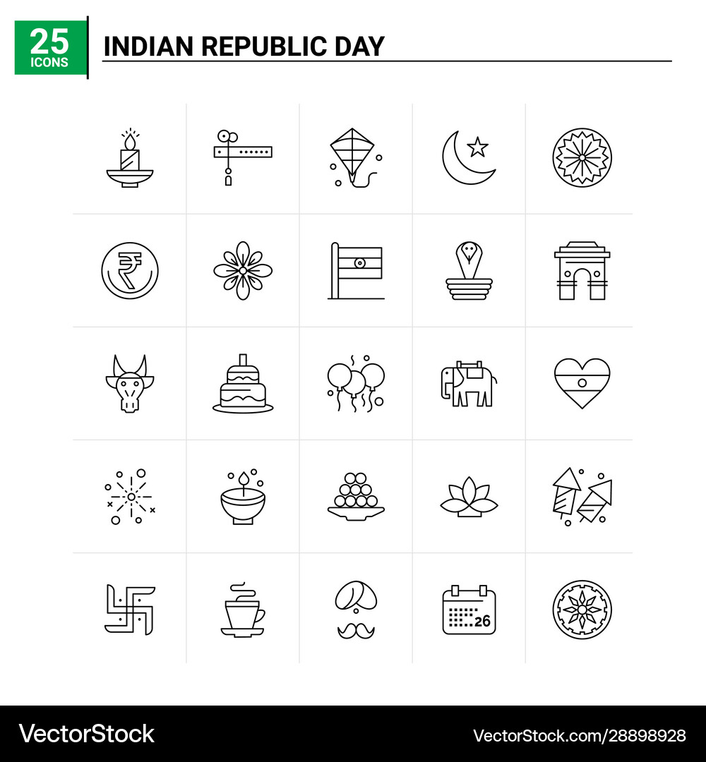 25 indian republic day icon set background Vector Image