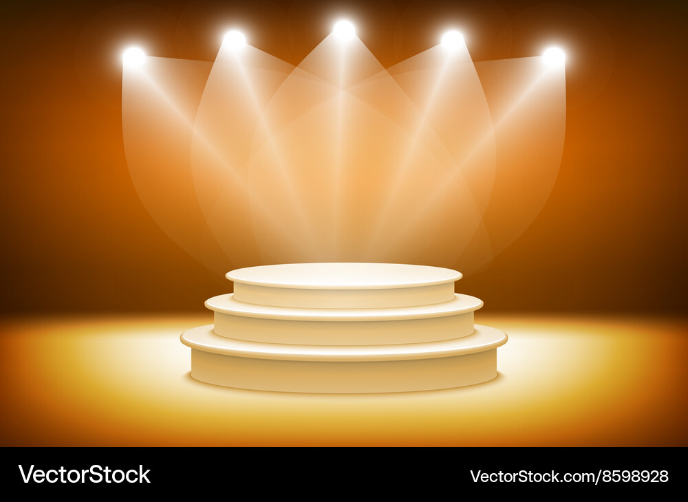 3d orange Illuminated stage podium for award Vector Image