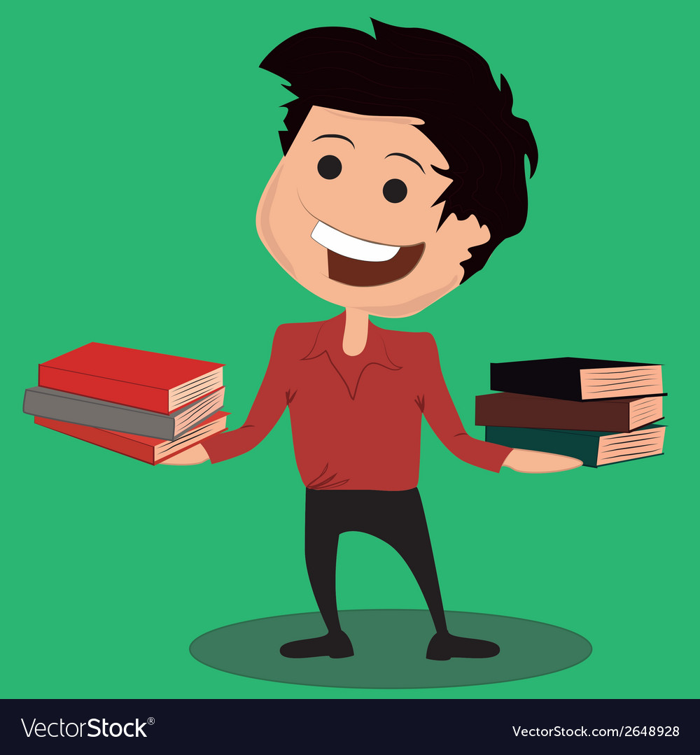 A happy young boy with some books in his hands Vector Image