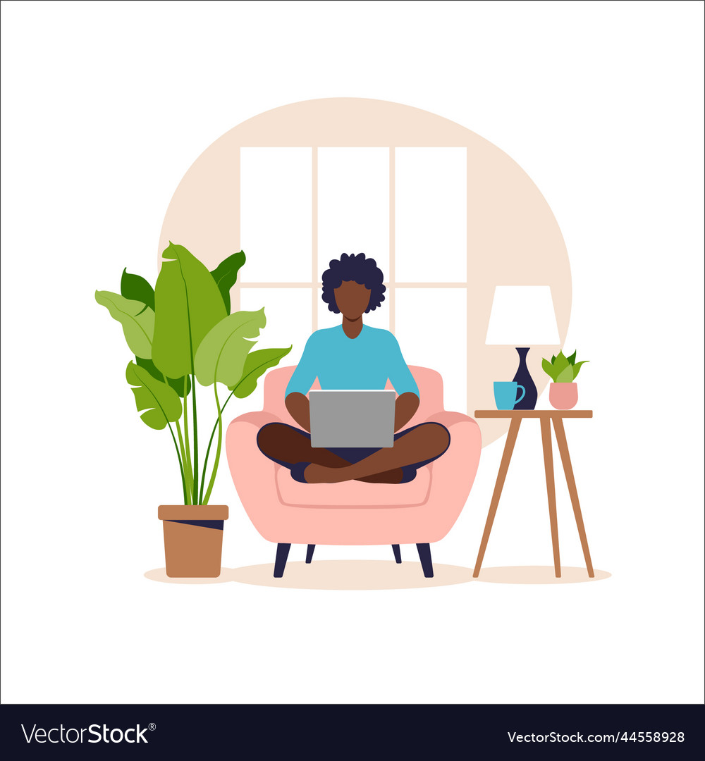 African American Woman Sitting On Sofa Royalty Free Vector