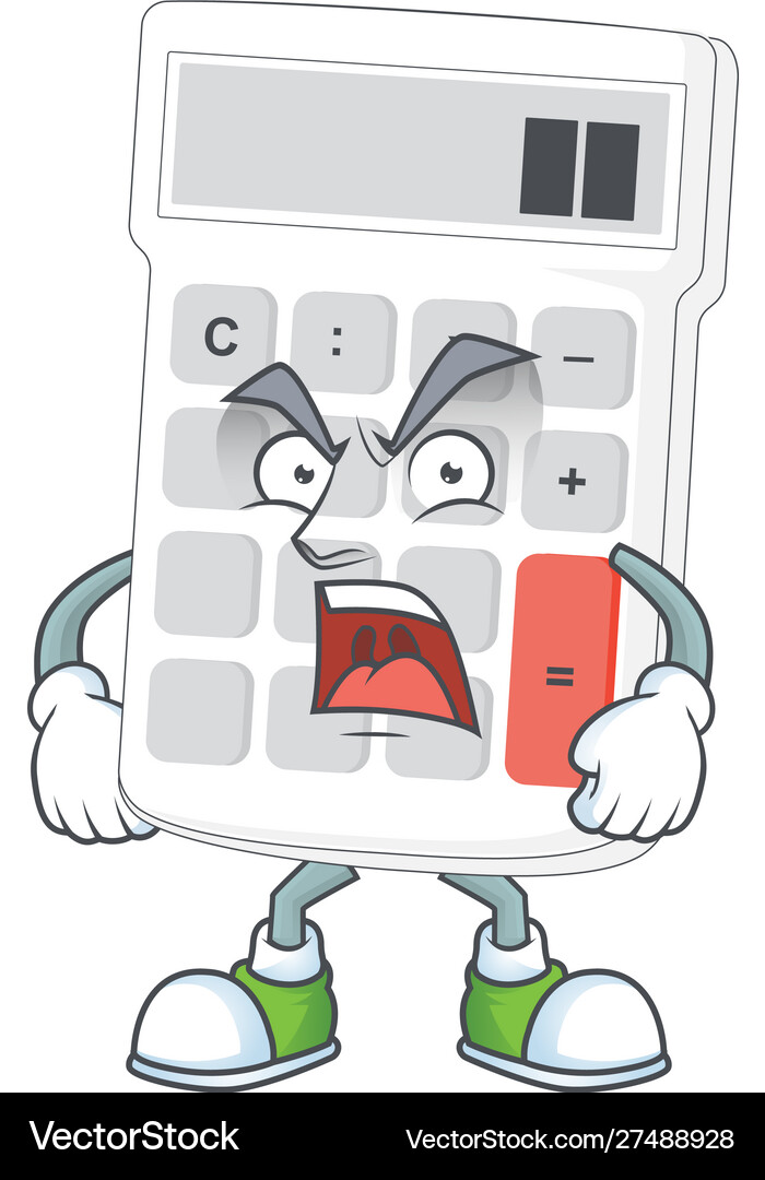 Angry white calculator in character mascot Vector Image