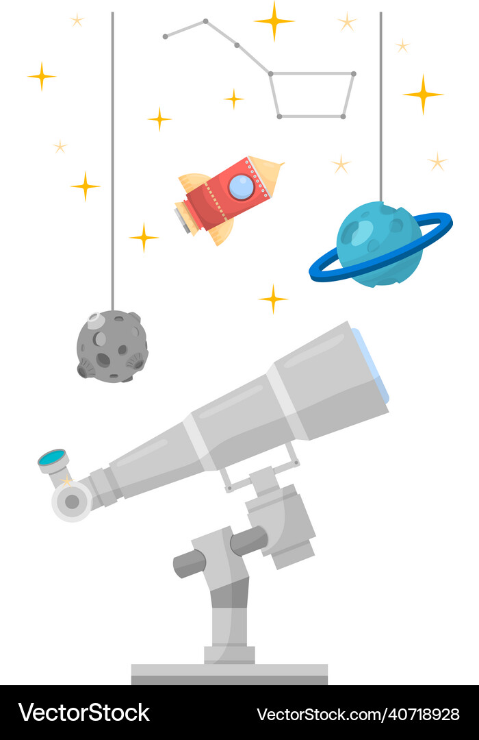 Astronomy concept telescope and hanging planets Vector Image