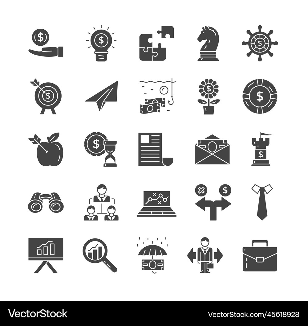Black business strategy icons set Royalty Free Vector Image