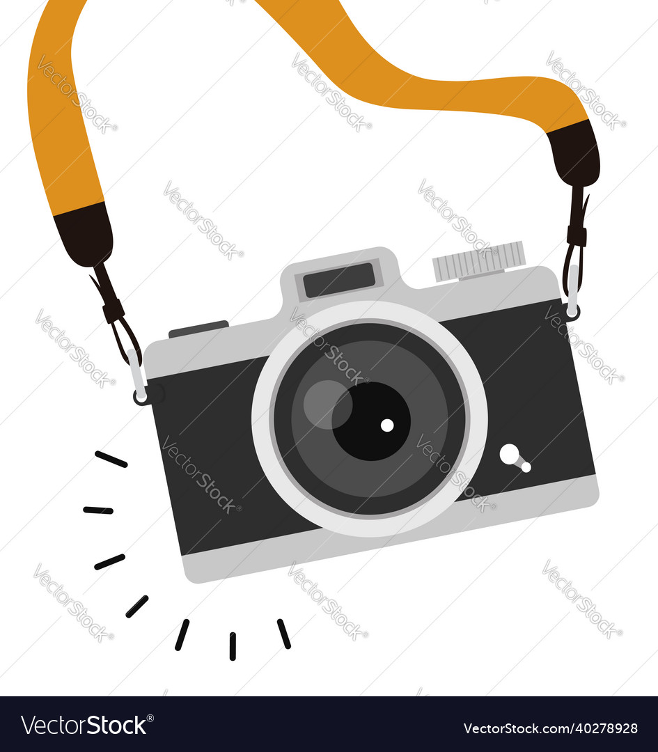 Camera with strap flat style Royalty Free Vector Image