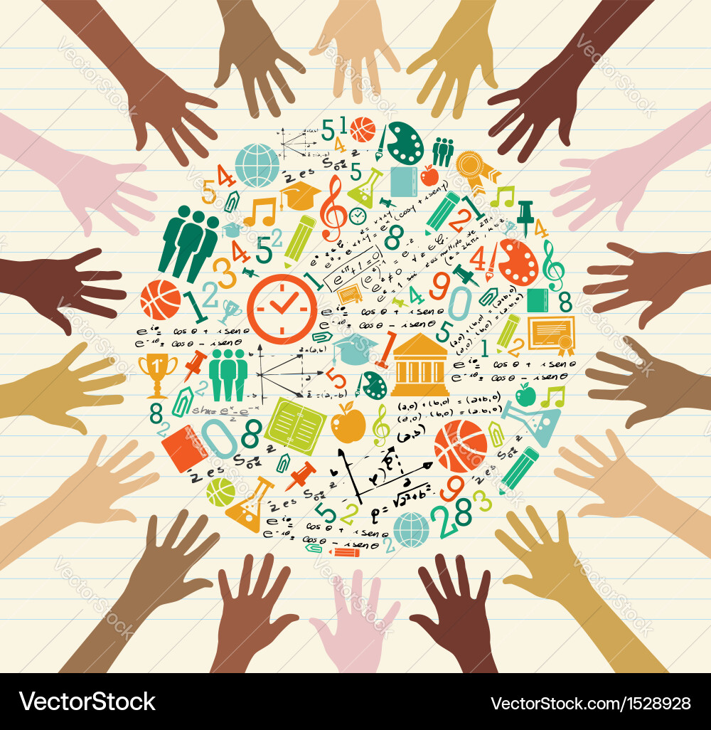 Education global icons human hands Royalty Free Vector Image