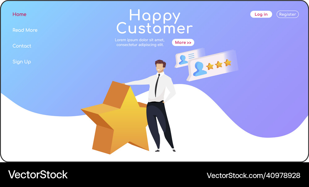 Happy customer landing page flat color template Vector Image