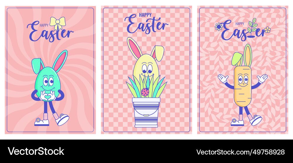 Happy easter spring holiday retro groovy cartoon Vector Image