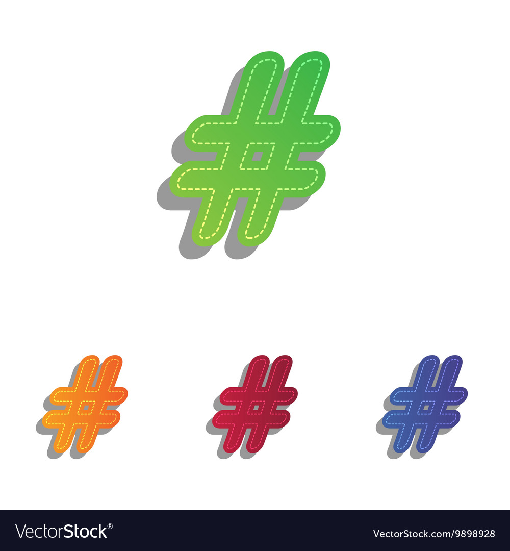 Hashtag sign colorful applique Royalty Free Vector Image