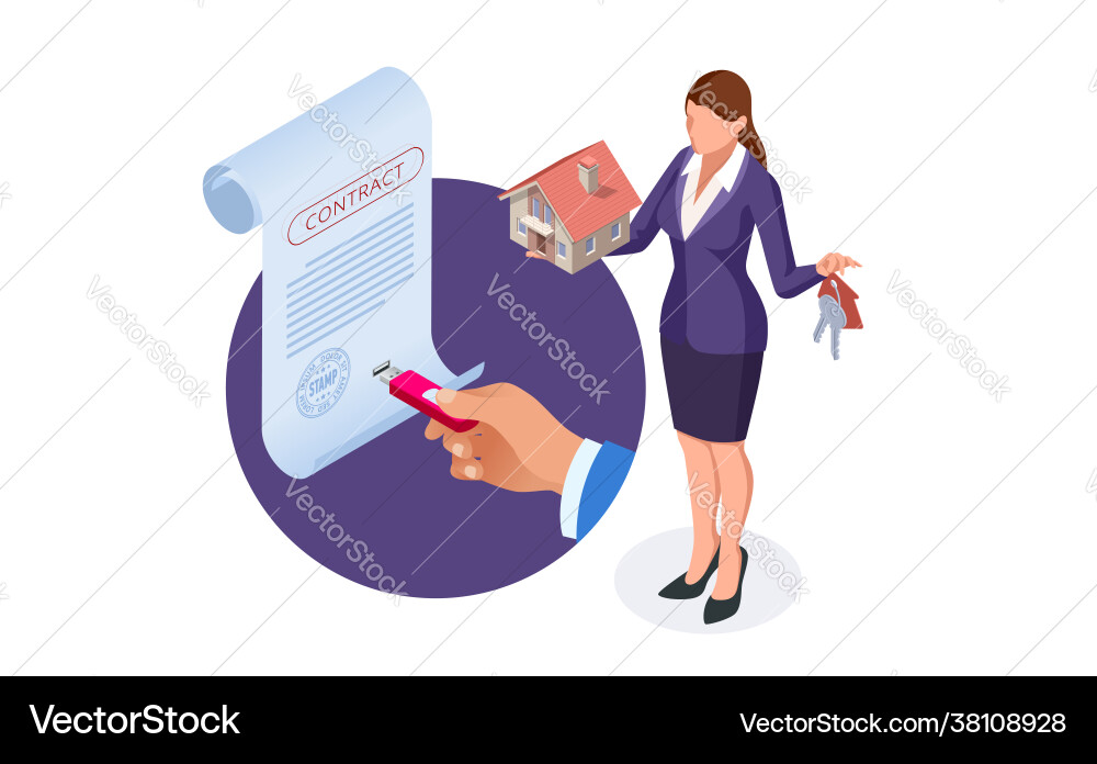Isometric signed real estate purchase or lease Vector Image