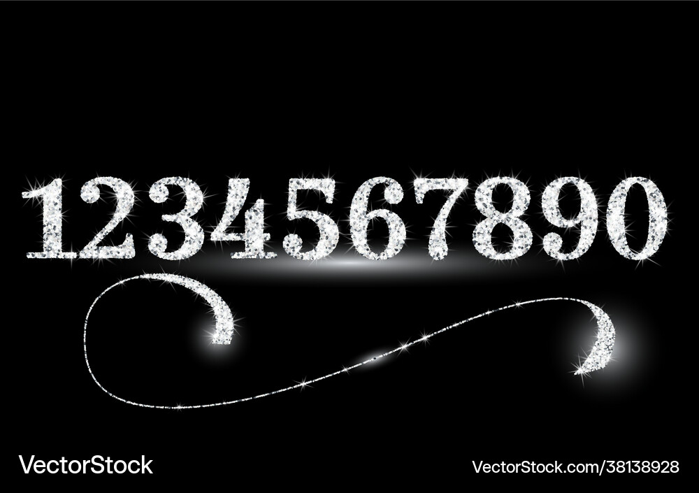Realistic shining silver glitter numbers 1 2 3 4 Vector Image