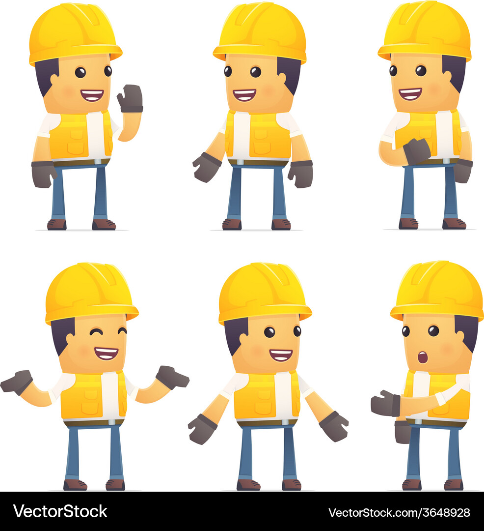 Set of contractor character in different poses Vector Image